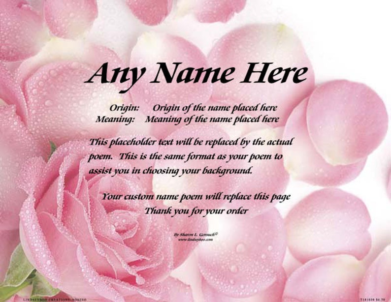 Personalized Name Poem Roses Background - Etsy