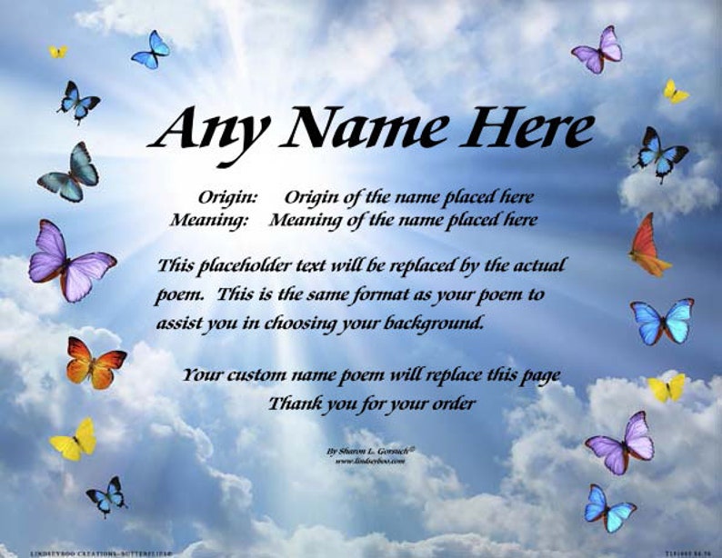 Personalized Name Poem Butterfly Background - Etsy