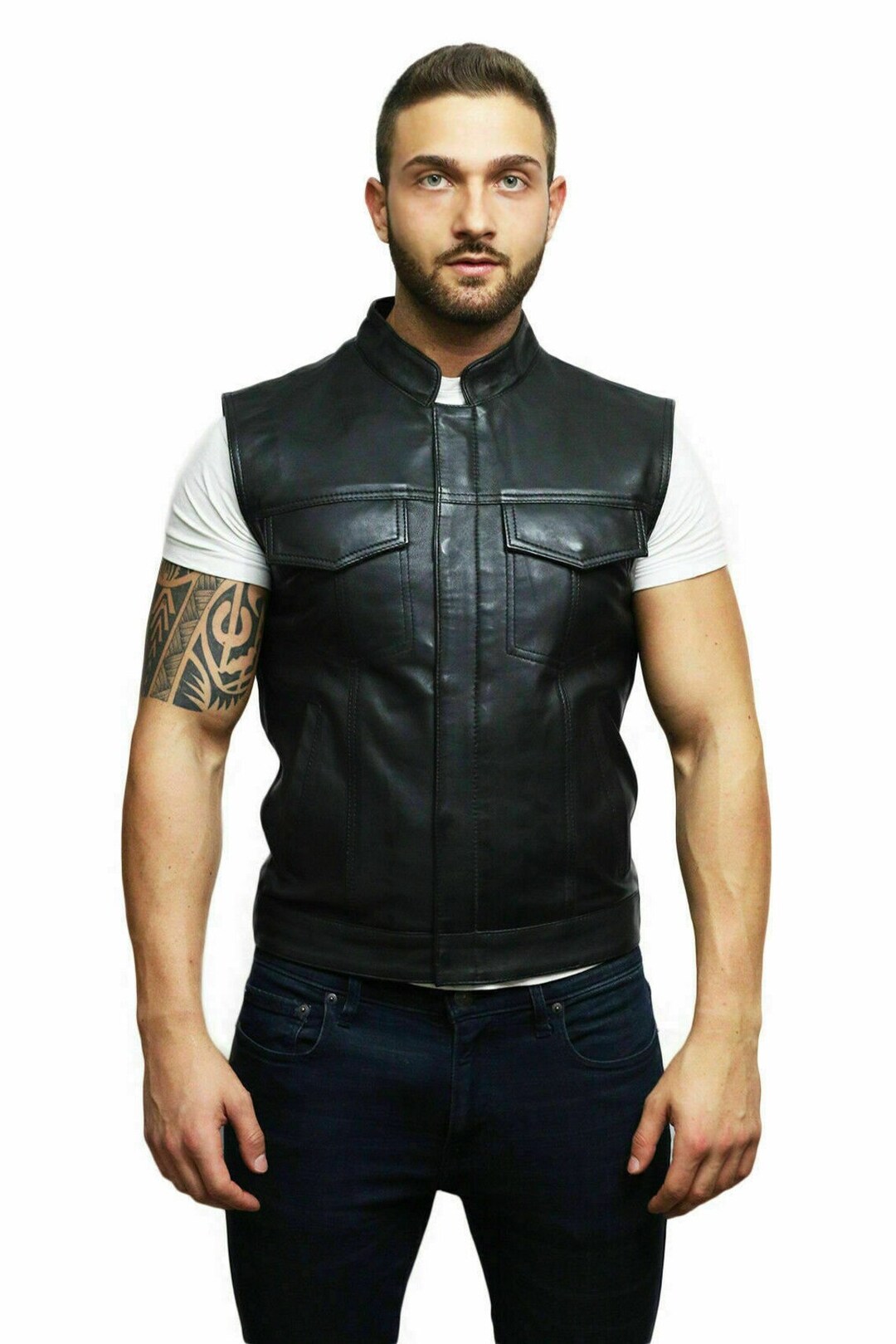 ALLEN LEATHER Designed NEW Men's Black Leather Vests Coat - Etsy
