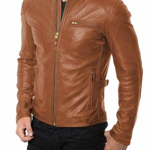 CLASSIC New Men's Gold Zipper Leather Jacket 100% Real Lambskin Stylish ...