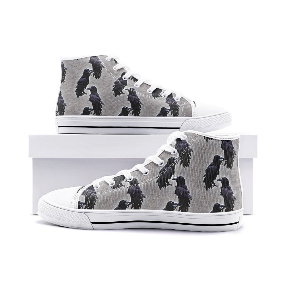 Raven Graphic Unisex High Top Sneaker, Crow Pattern Shoes, Art Print on ...