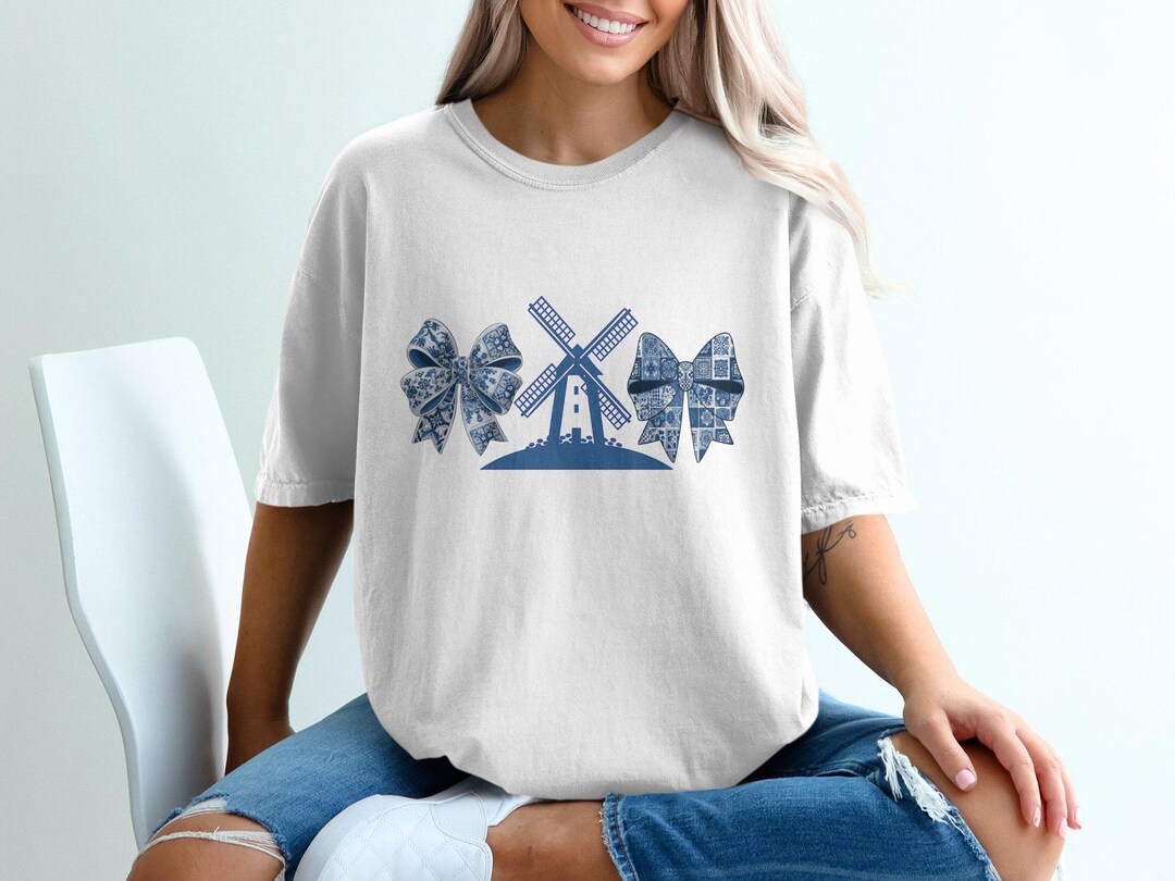 Delft Blue Windmill T-shirt: Dutch Bows Graphic Comfort Colors Tee - Etsy
