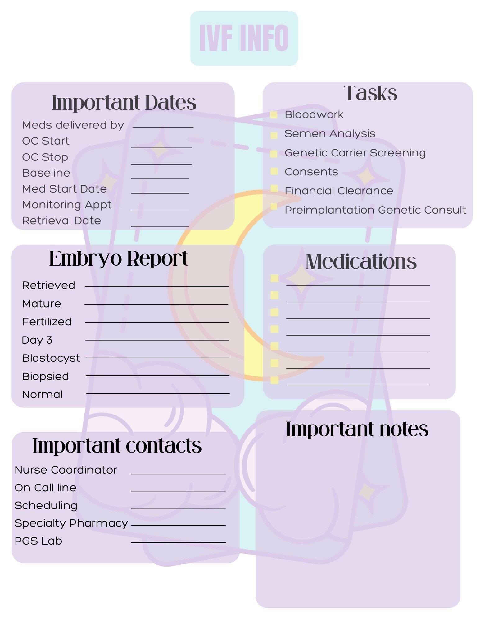 Ivf Planning Sheet Digital Download Printable for Ivf Cycle Tracking ...