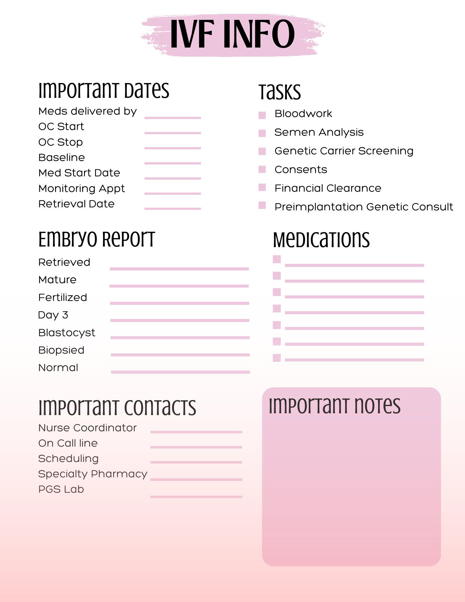 Ivf Planning Sheet Digital Download Printable for Ivf Cycle Tracking ...