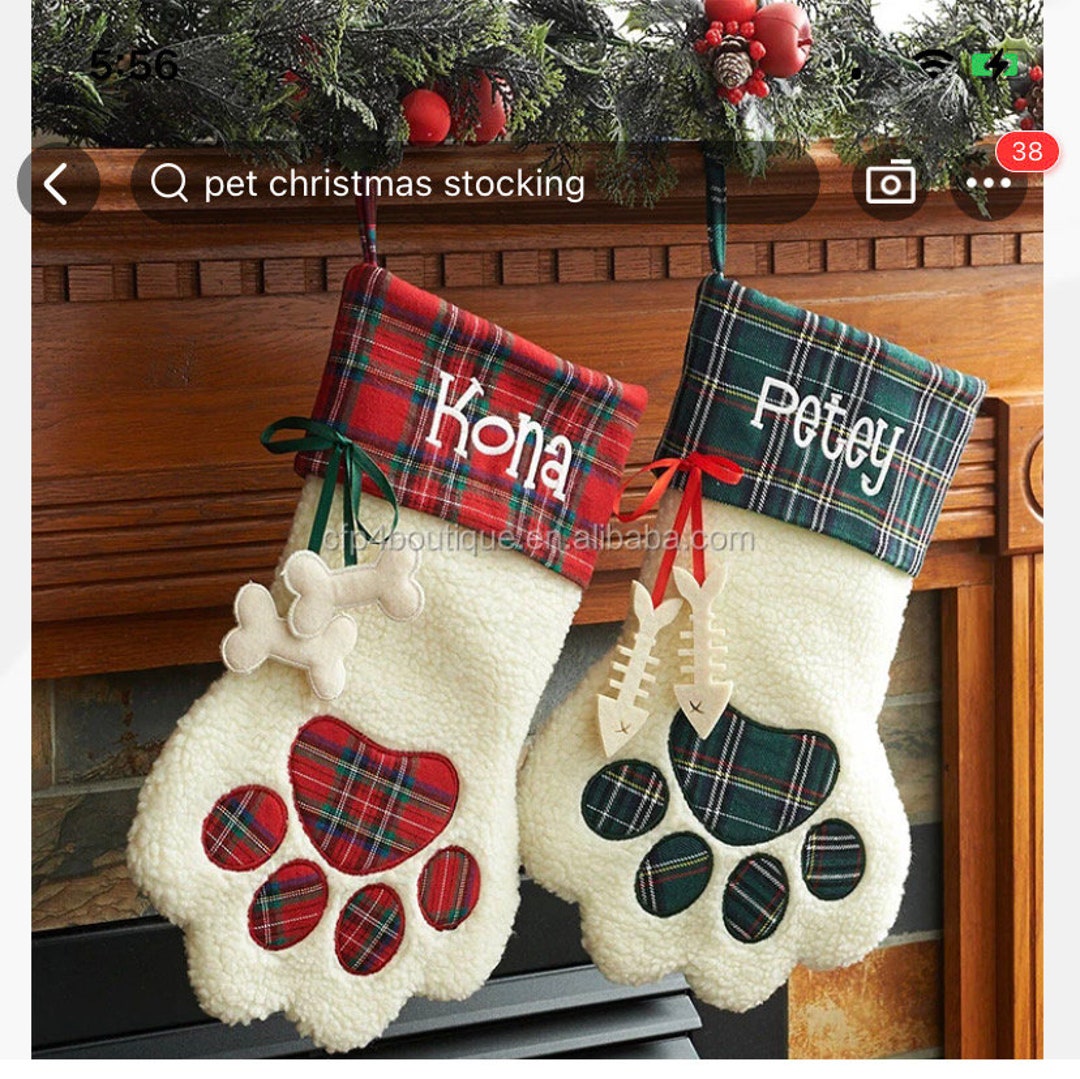 Personalized Pet Christmas Stocking - Dog, Cat, Plaid, Red, Green - Etsy