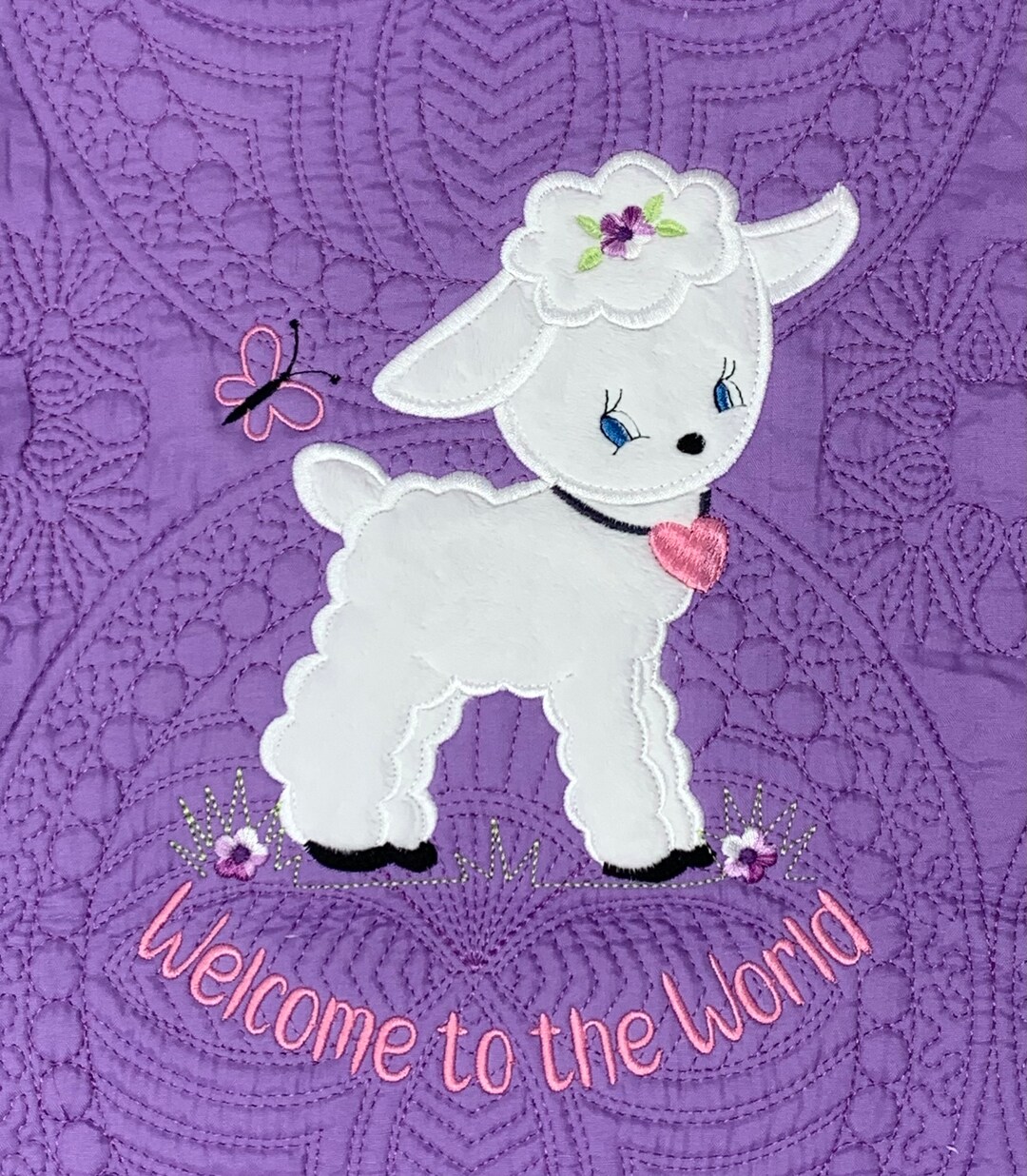Personalized Baby Girl Quilt: Applique Lamb, Purple Embroidered Blanket ...