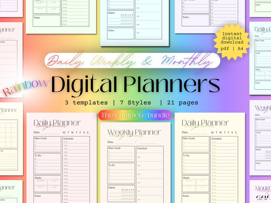 Rainbow Daily Planner, Weekly Planner, Monthly Planner, Digital Life ...