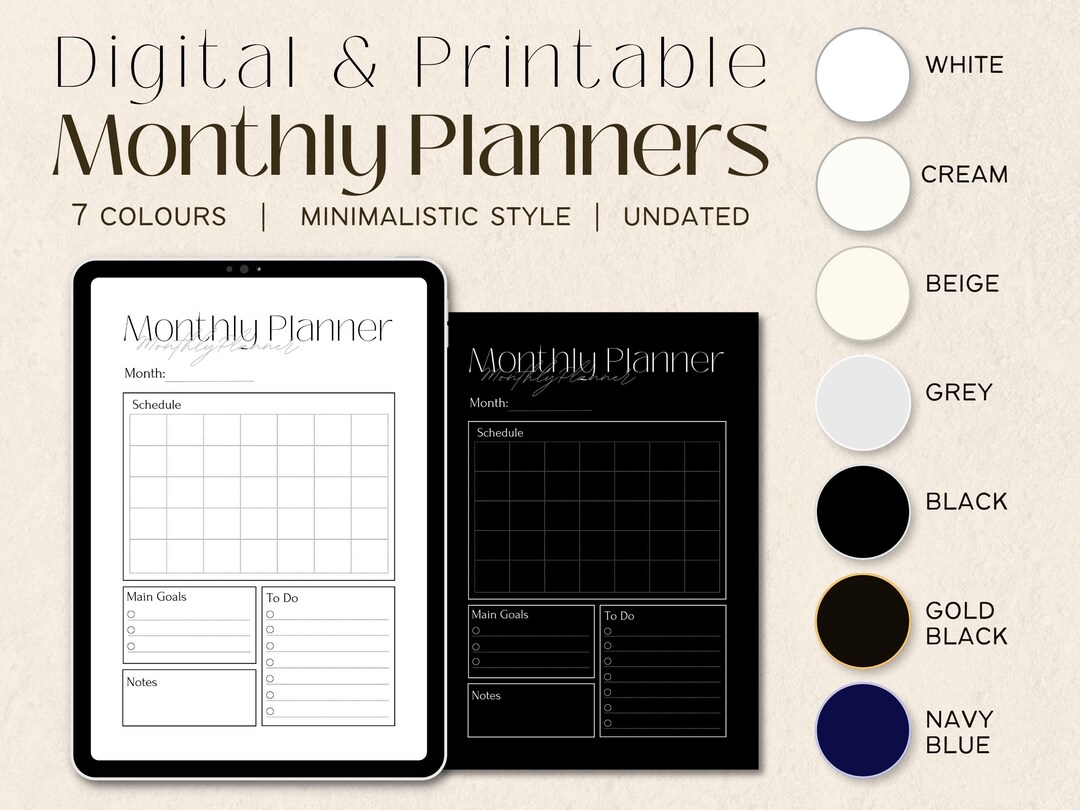 Elegant Undated Monthly Planners in 7 Colours Digital Planner Ipad ...