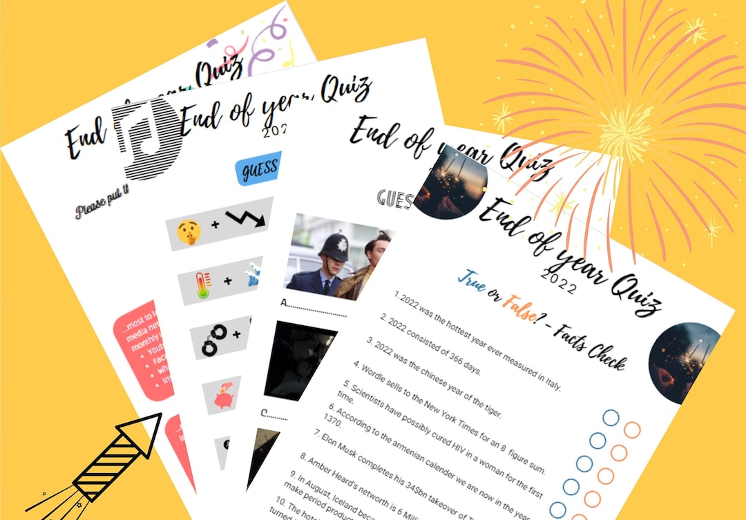 2022/23 End of Year Quiz | Printable New Years EVE Activity | Instant ...