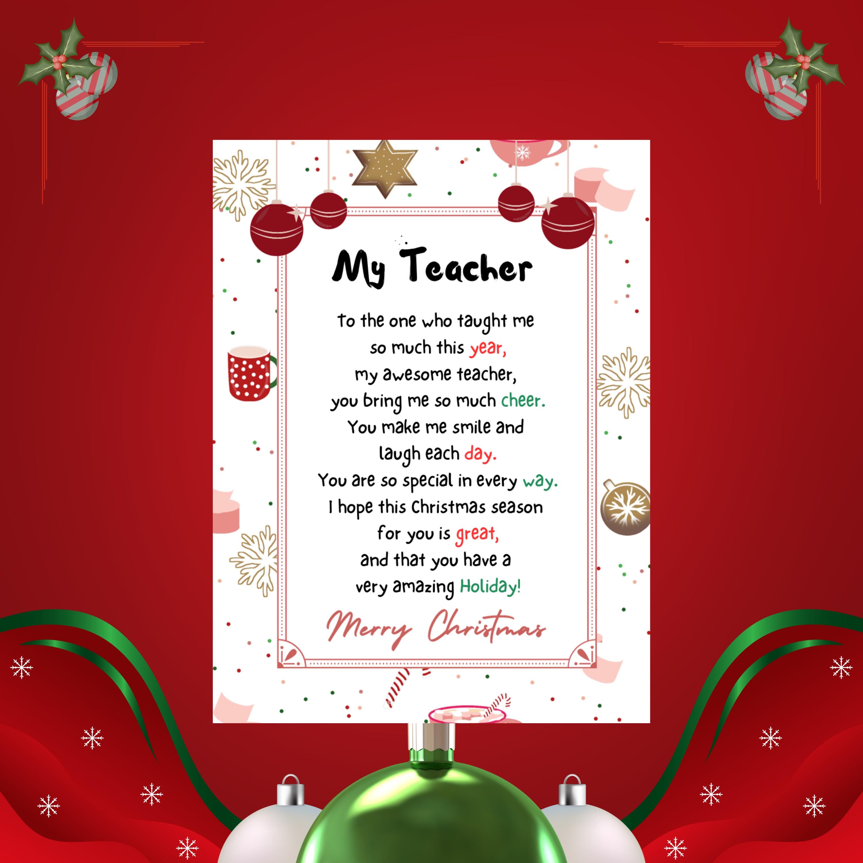 Teacher Christmas Holiday Card / Tag in 3 Sizes + Letter, Christmas ...