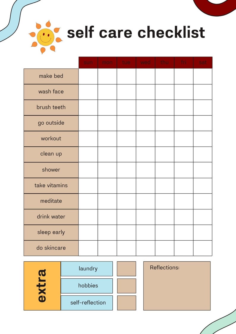 Self-care Checklist Printable - Undated Editable - 6 Pages - Instant ...
