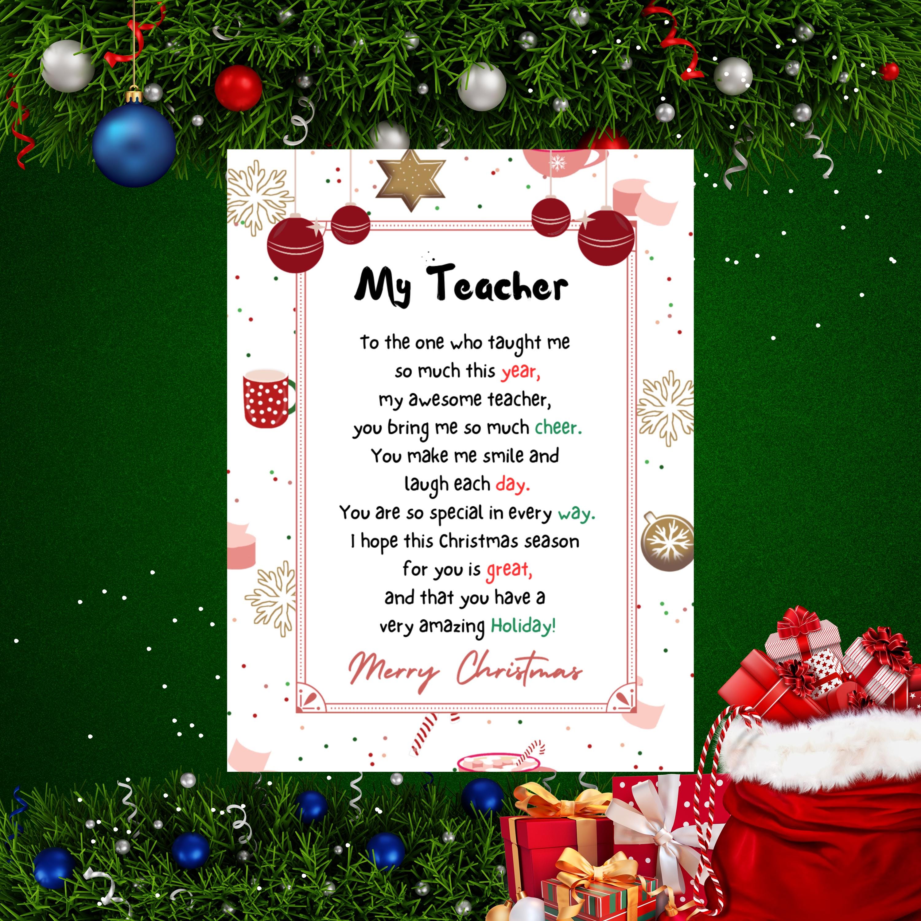 Teacher Christmas Holiday Card / Tag in 3 Sizes + Letter, Christmas ...