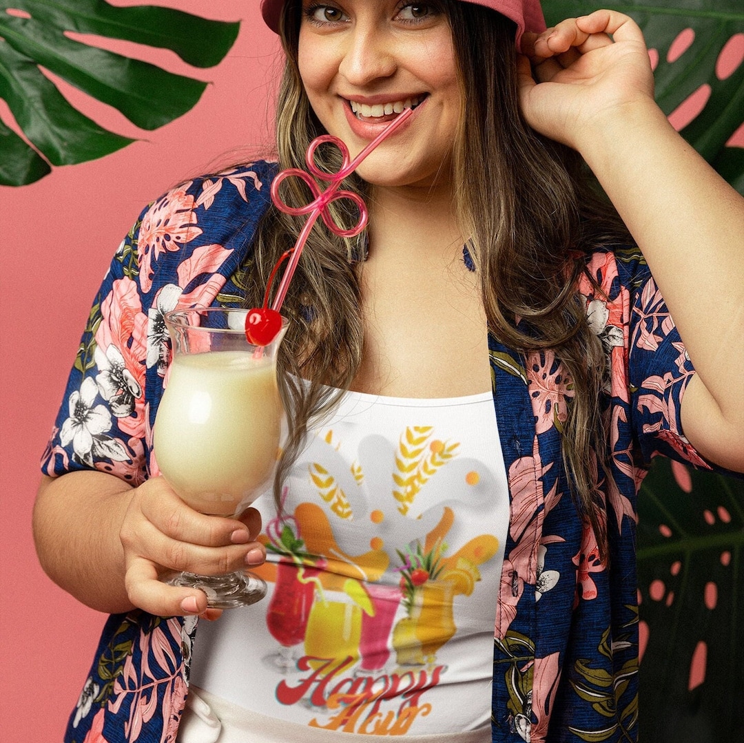 Happy Hour Tank Top, Party Tank Tees, Tropical Cocktail Tank, Comfort ...