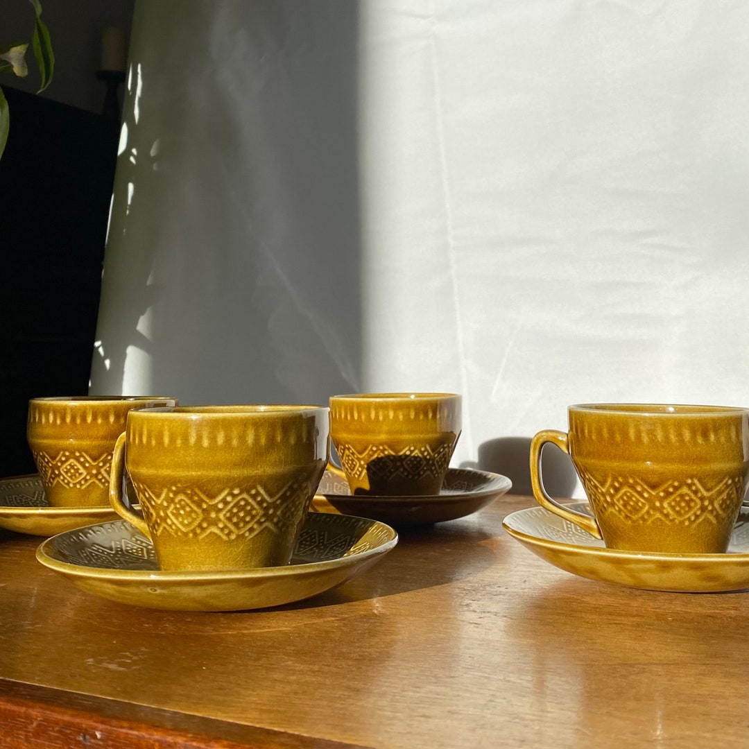 Set of 4 Vintage Mustard Cups and Saucers - Etsy UK