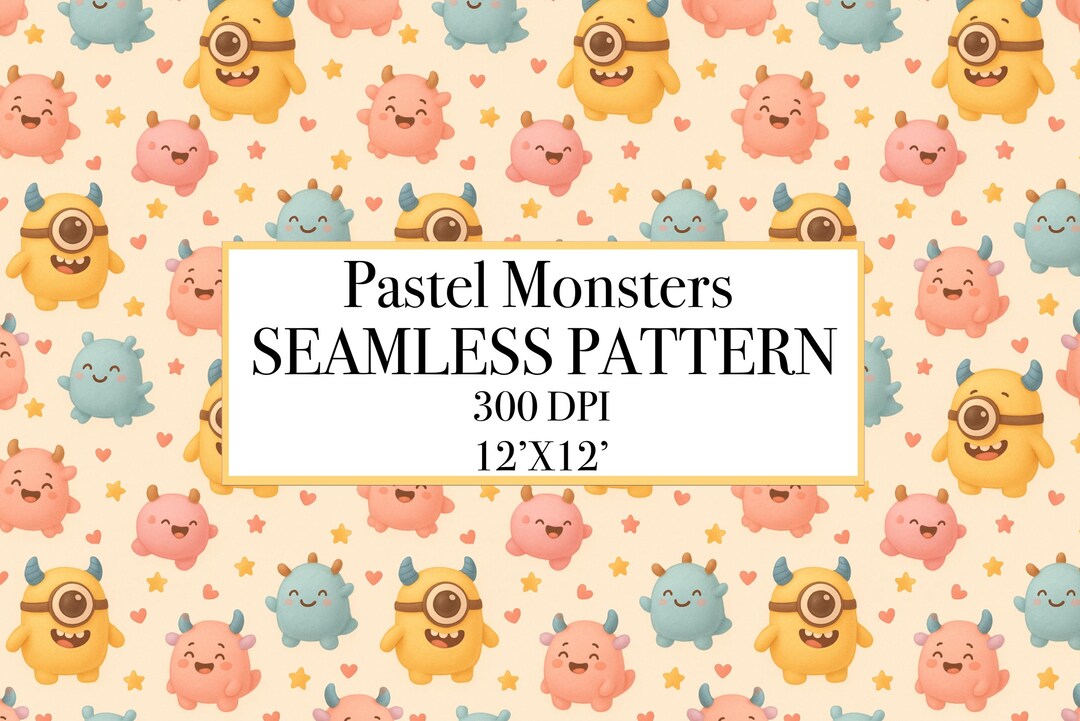 Pastel Cute Baby Monsters Seamless Pattern, Pastel Cute Baby Monsters ...