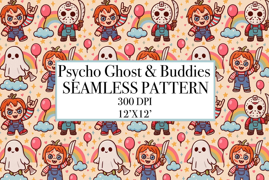 Cute Horror Rainbow Seamless Pattern, Cute Horror Rainbow Digital Paper ...