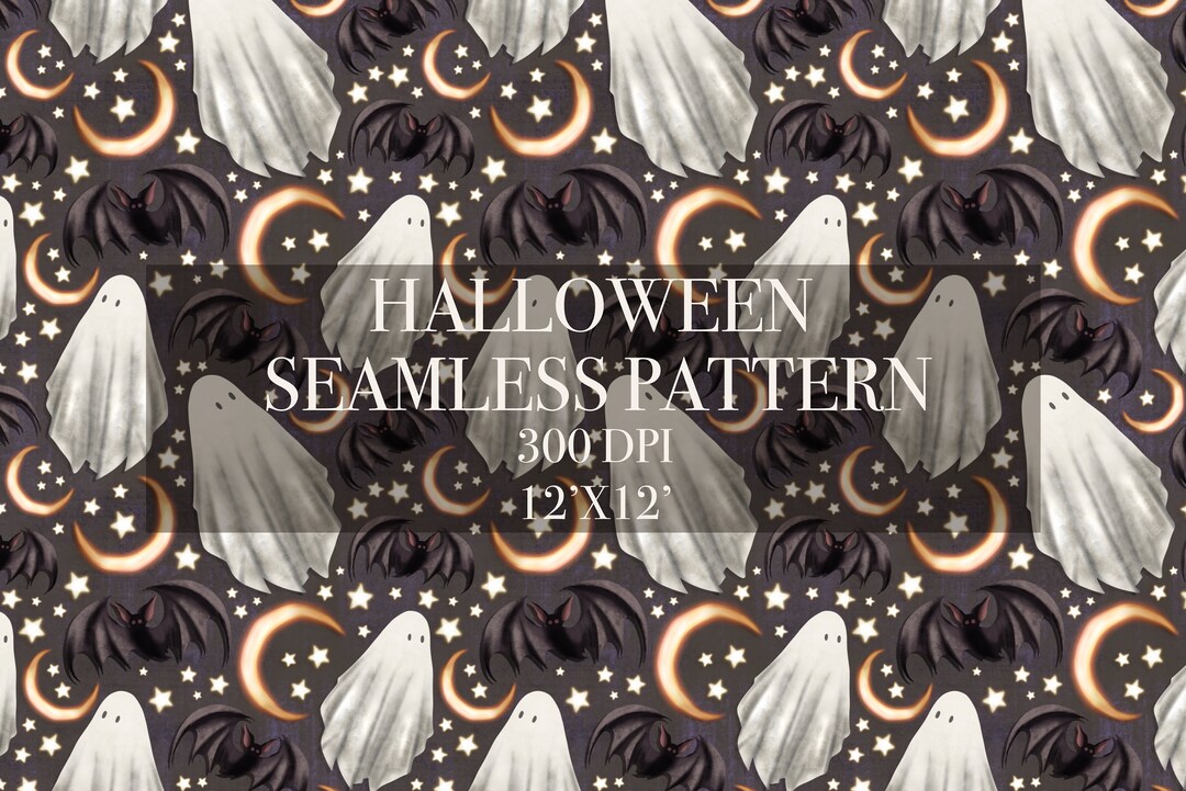 Halloween Ghost Seamless Pattern, Moon and Stars Seamless Pattern ...