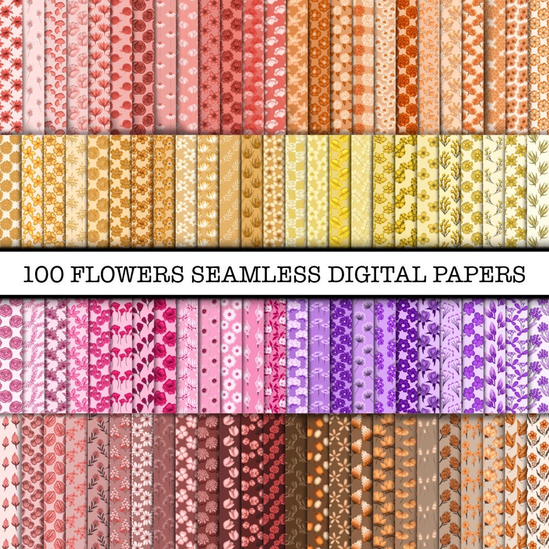 100 Boho Flowers Seamless Digital Papers, Digital Paper, Boho Patterns ...