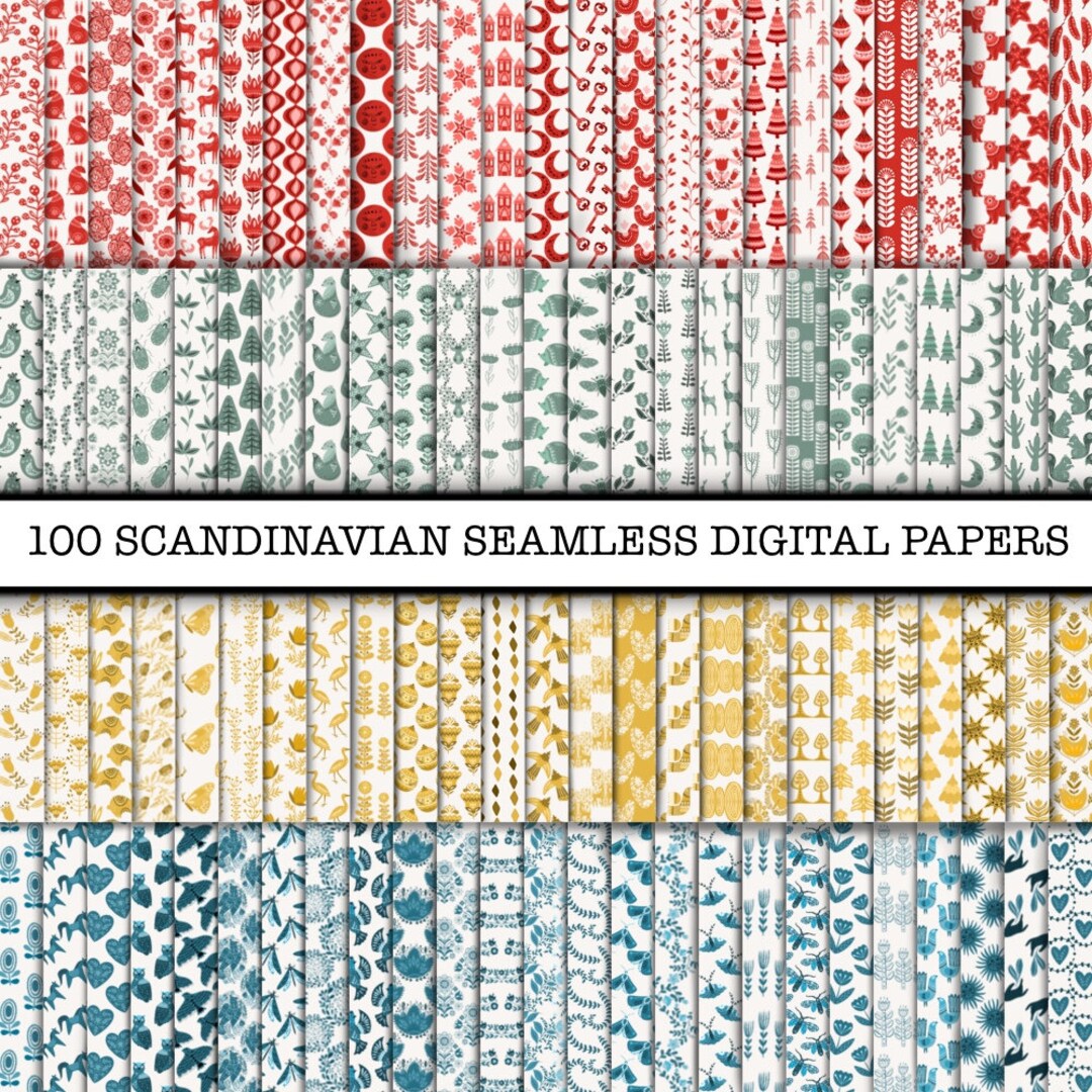 100 Scandinavian Boho Seamless Digital Papers, Scandinavian Design ...