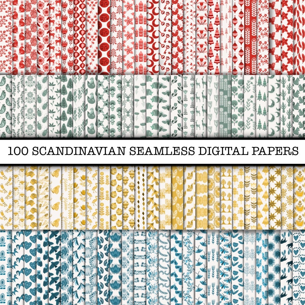 100 Scandinavian Boho Seamless Digital Papers, Scandinavian Design ...