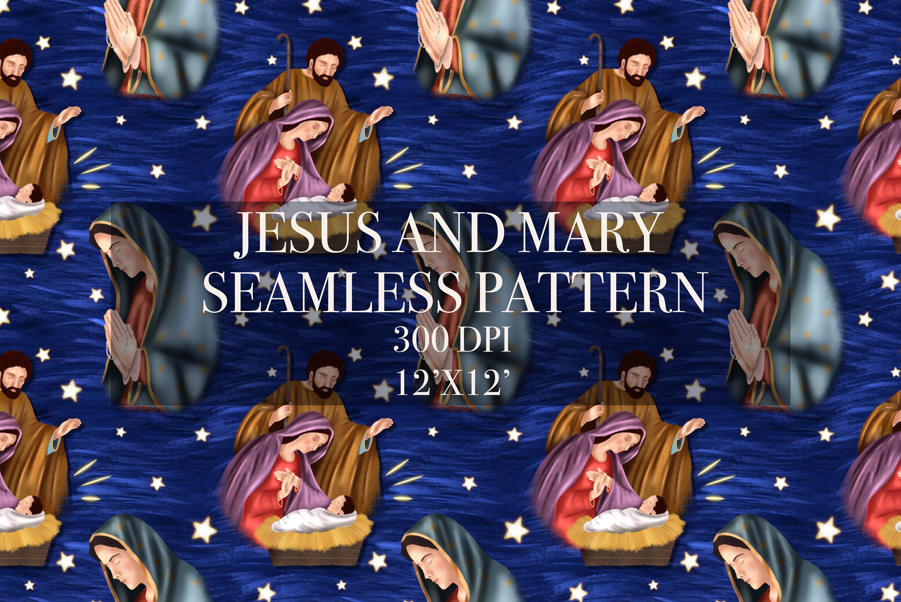 Faith Jesus Christ and Mary Seamless Digital Pattern Birth of - Etsy