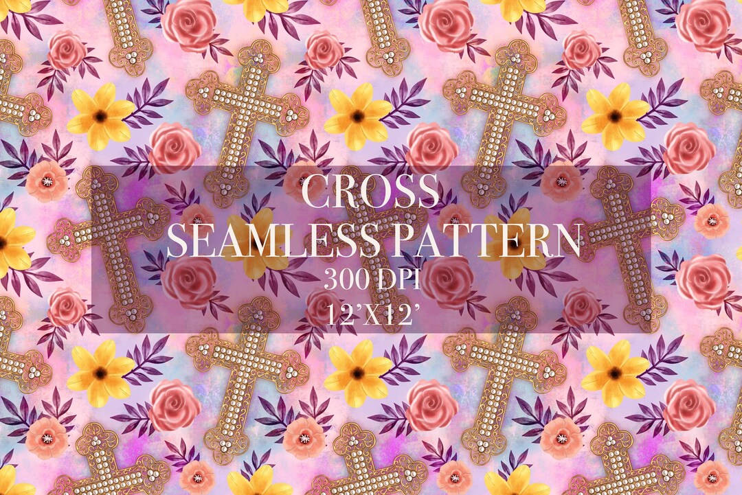 Religion Cross and Flowers Seamless Digital Pattern, Pearly Cross ...