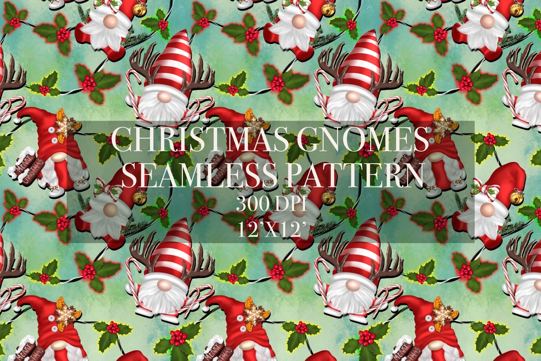 Christmas Gnomes Seamless Digital Pattern, Gnomes Light Digital Paper ...