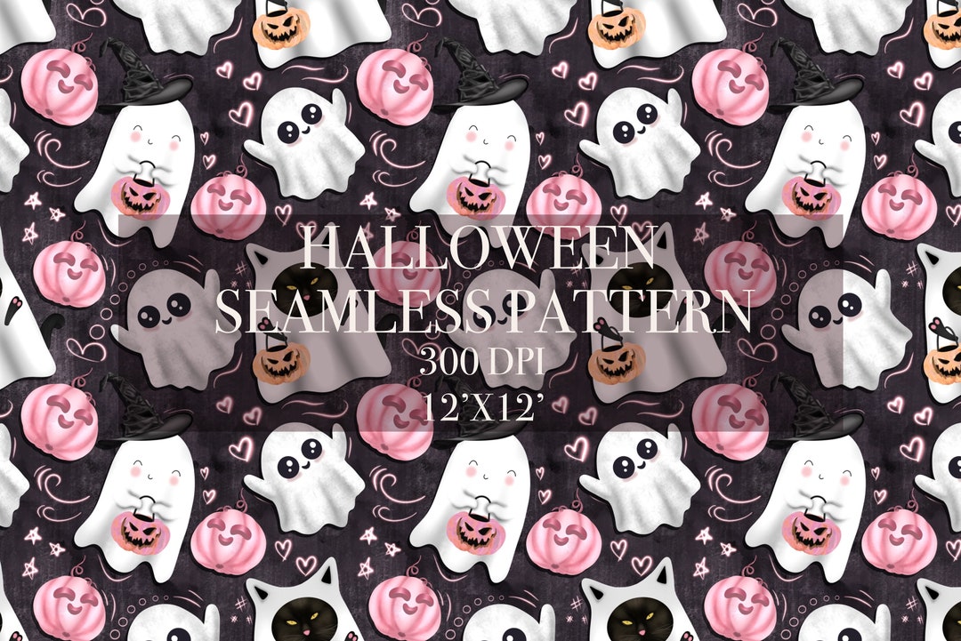Halloween Cute Ghost Seamless Pattern, Spooky Seamless Pattern, Spooky ...