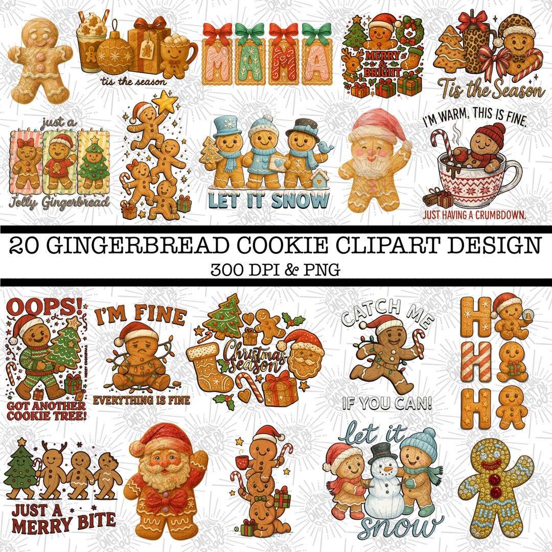 20 Gingerbread Cookie Clipart Bundle • Christmas Cookie PNG Pack • Cute ...
