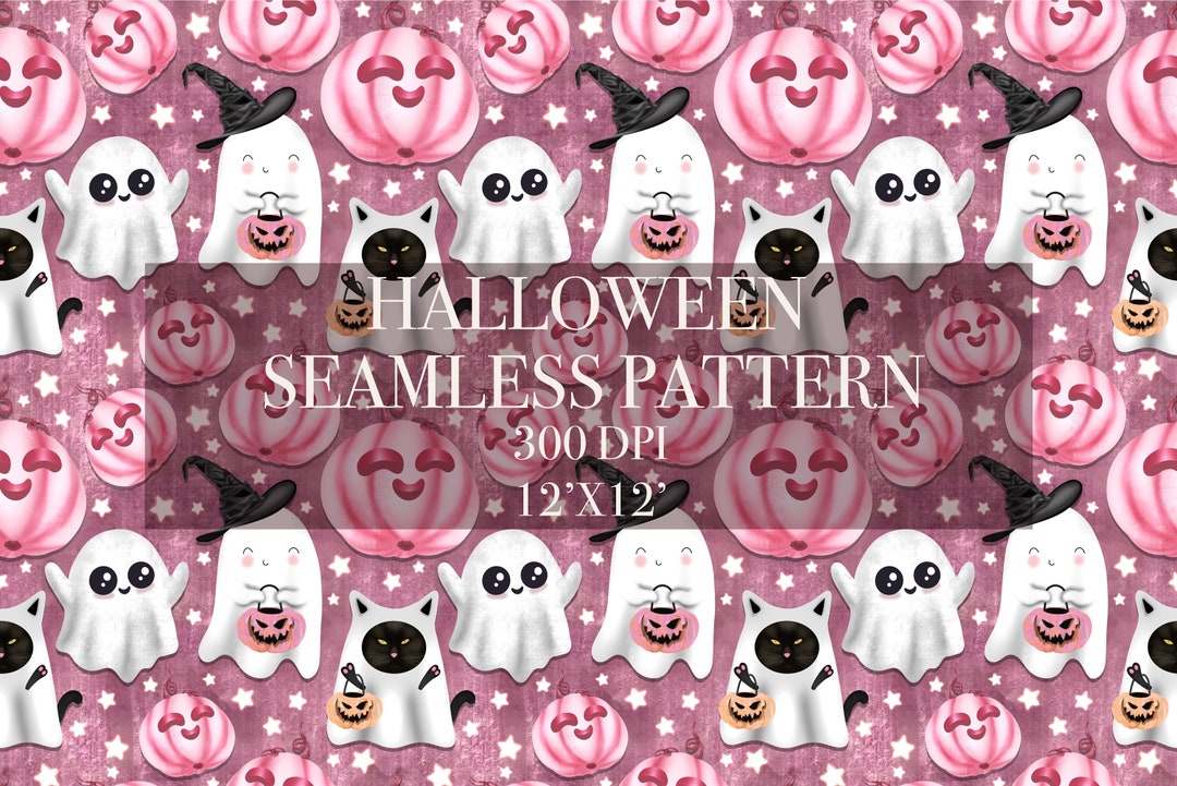 Halloween Cute Ghost Seamless Pattern, Spooky Seamless Pattern, Spooky ...