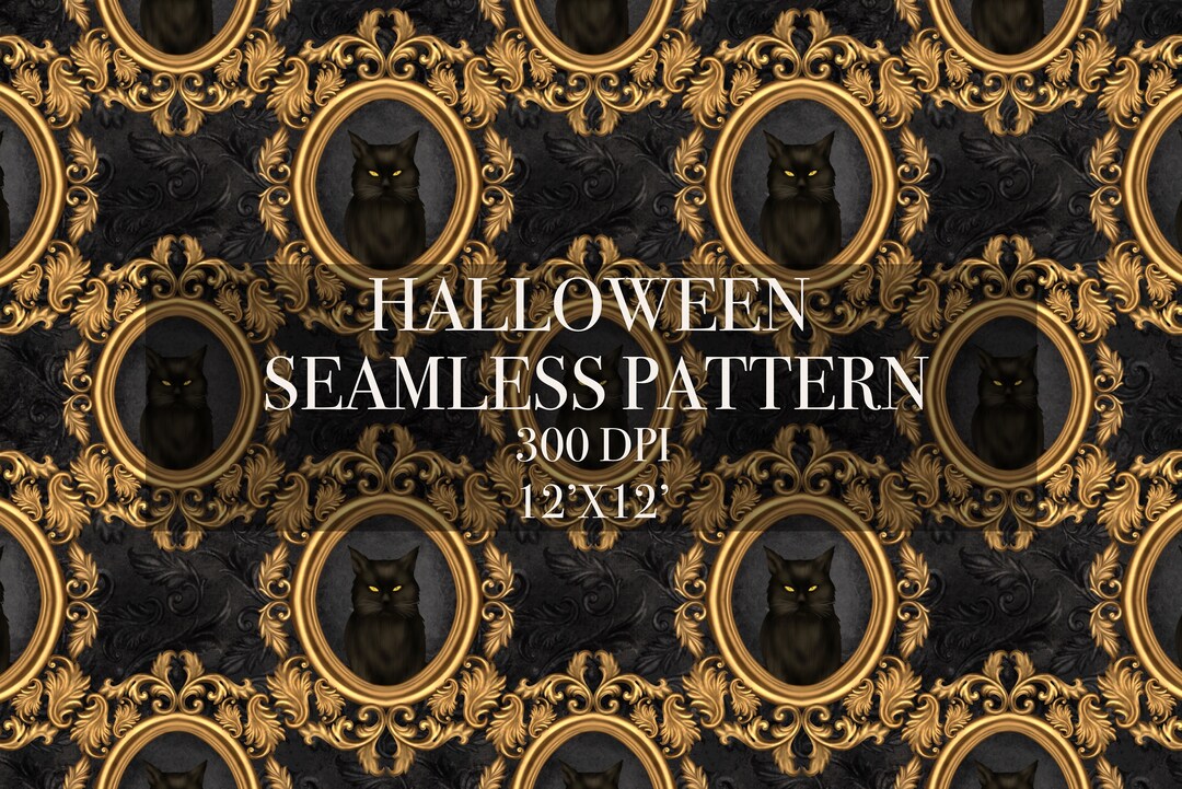 Halloween Black Cat Seamless Pattern, Spooky Seamless Pattern, Spooky ...