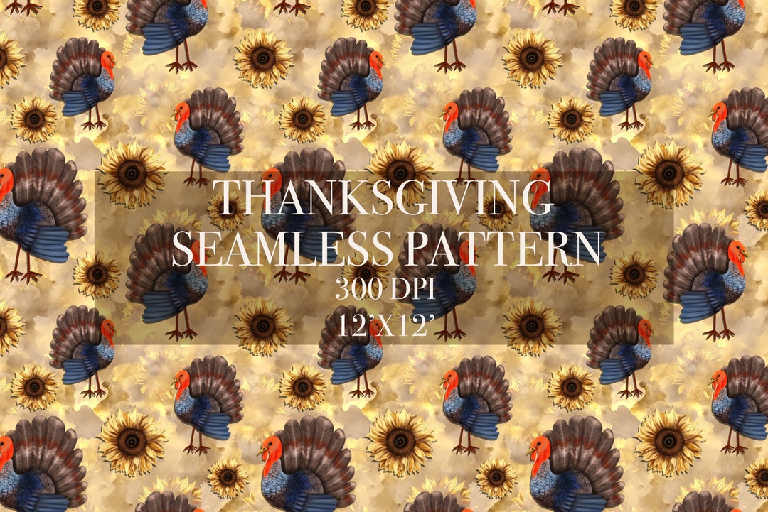 Thanksgiving Turkey Seamless Digital Pattern, Thanksgiving Sunflower ...