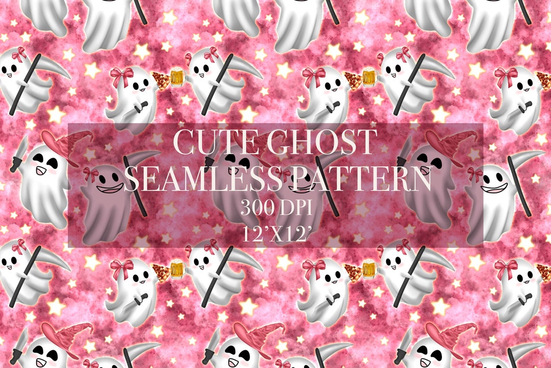 Halloween Cute Ghost Seamless Pattern, Spooky Seamless Pattern, Spooky ...