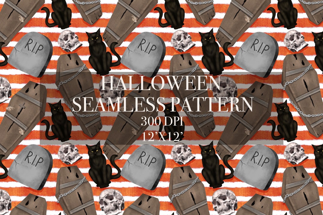 Halloween Cemetery Seamless Pattern, Spooky Seamless Pattern, Spooky ...