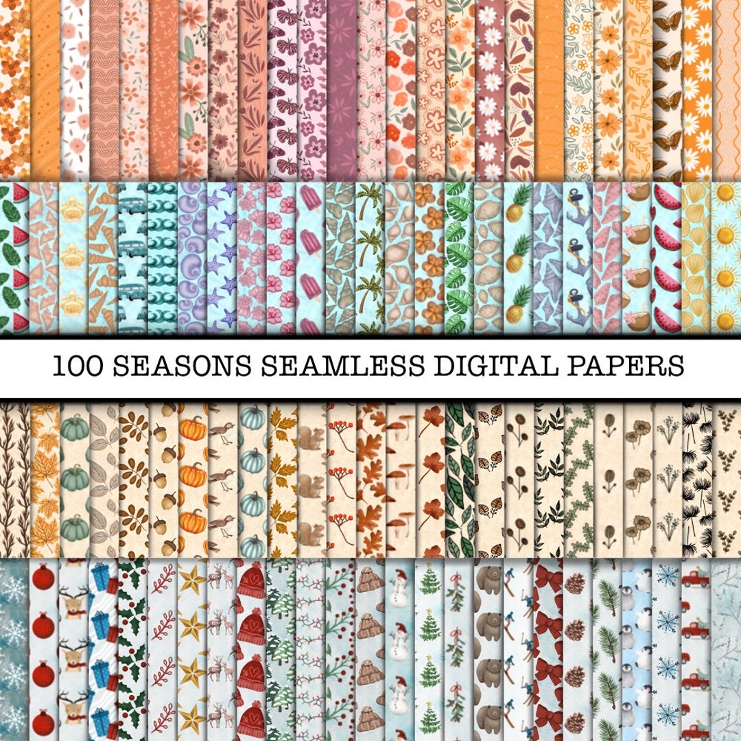 100 Boho Spring Summer Flowers Seasons Spring Seamless Digital Papers ...