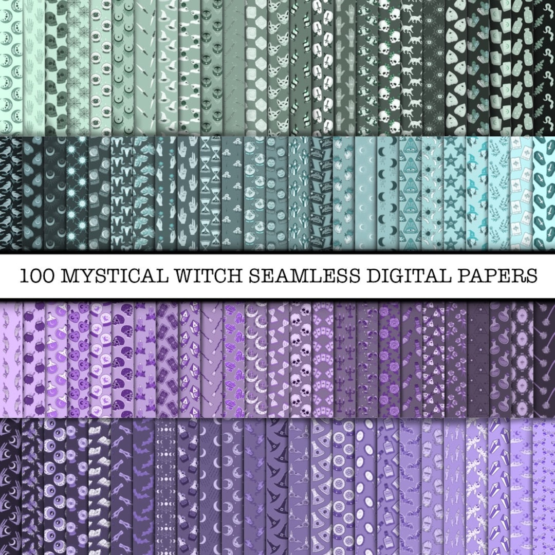 100 Halloween Mystic Witch Boho Seamless Digital Papers, Digital Paper ...