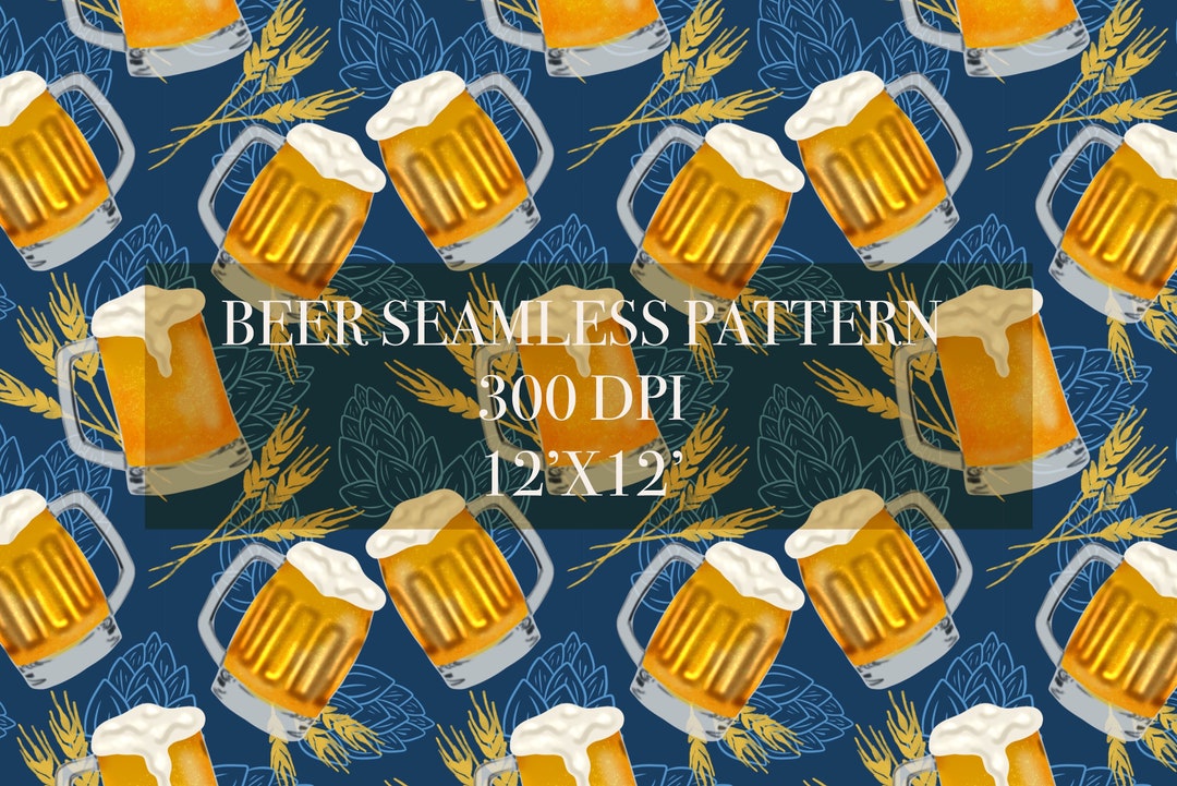 Summer Beer Seamless Digital Pattern, Digital Paper, Beer Glass ...