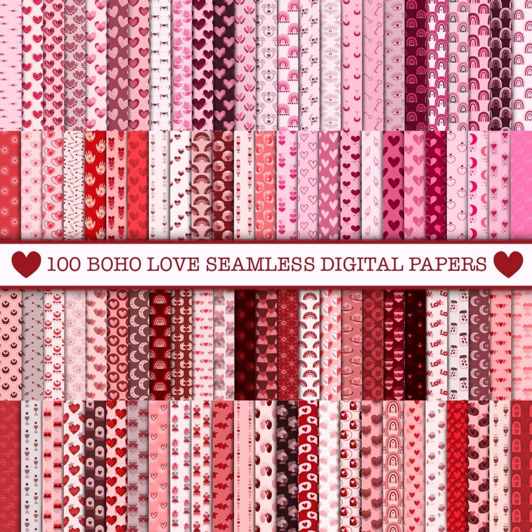 100 Boho Valentine's Day Seamless Digital Papers, Printable Valentine ...