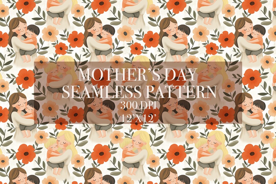 Mother Son Seamless Pattern, Mother's Day Seamless Pattern, Mama ...