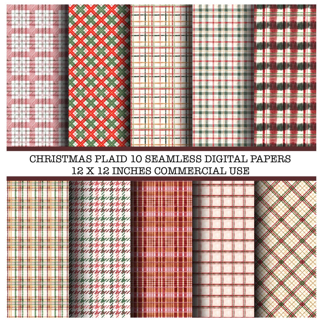 10 Christmas Plaid Seamless Digital Papers,christmas Plaid Digital ...