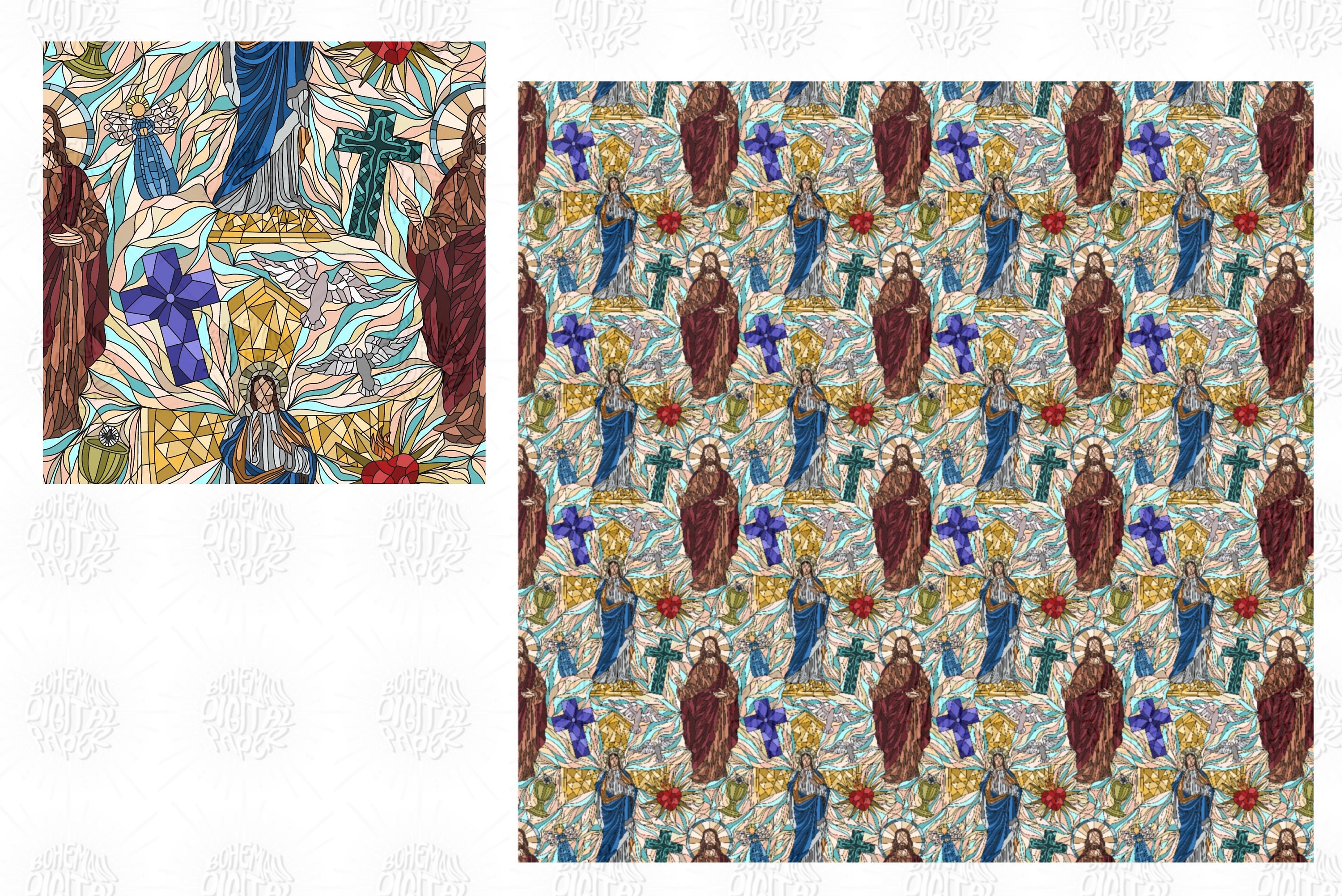 Faith Jesus Christ Stained Glass Seamless Digital Pattern - Etsy