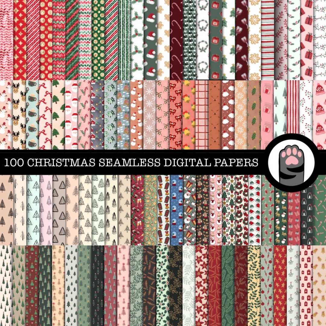 100 Boho Christmas Seamless Digital Papers, Holiday Scrapbook Papers ...