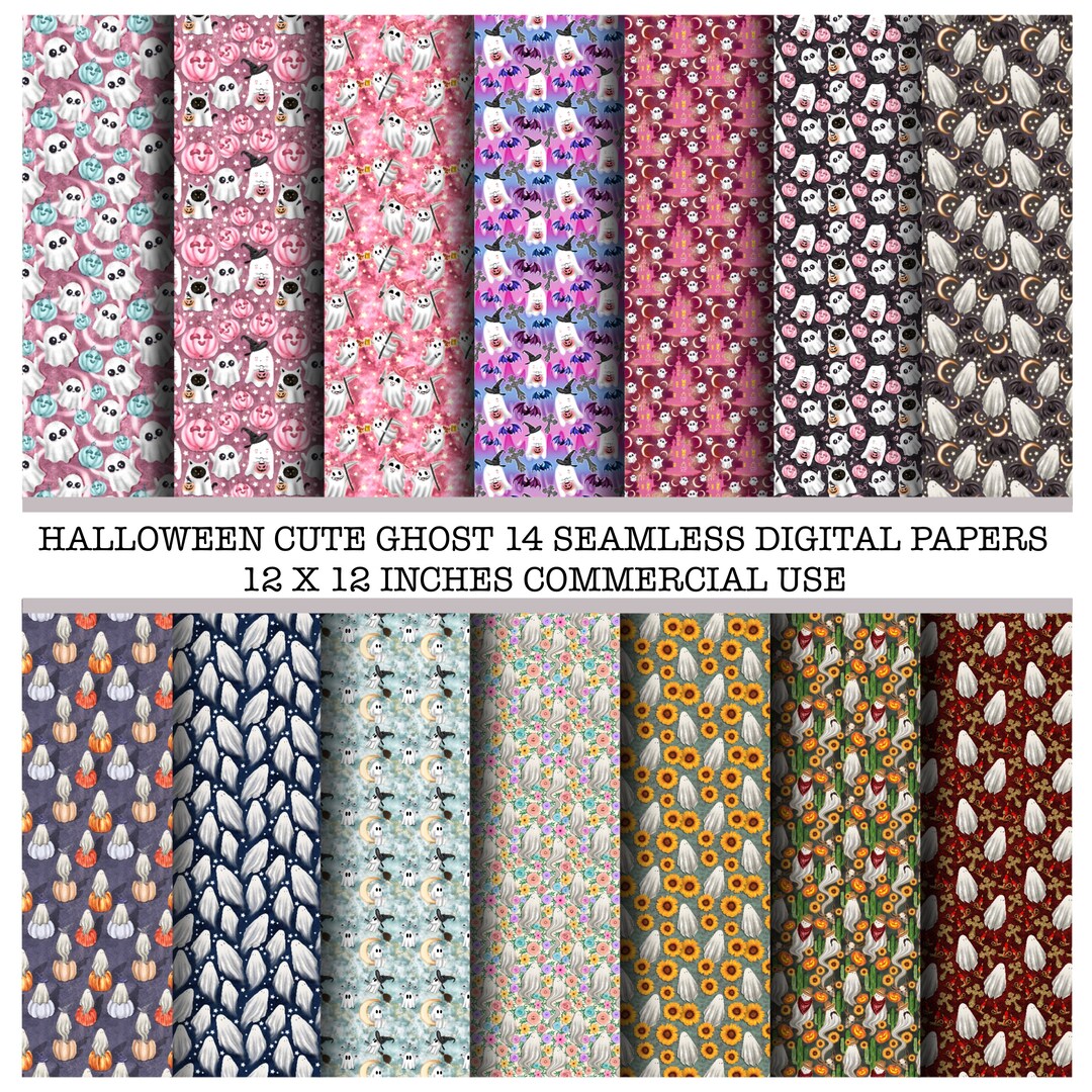 Halloween Cute Ghost Seamless Pattern, Spooky Seamless Pattern, Spooky ...