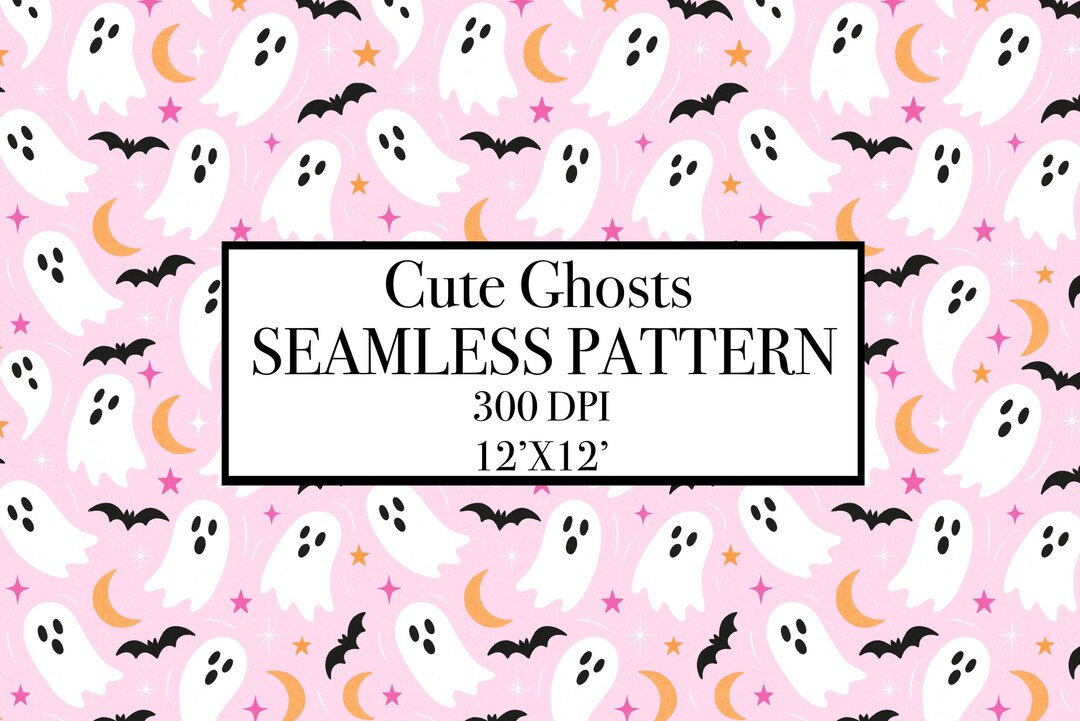 Pink Halloween Ghosts Seamless Pattern, Pink Halloween Ghosts Digital ...