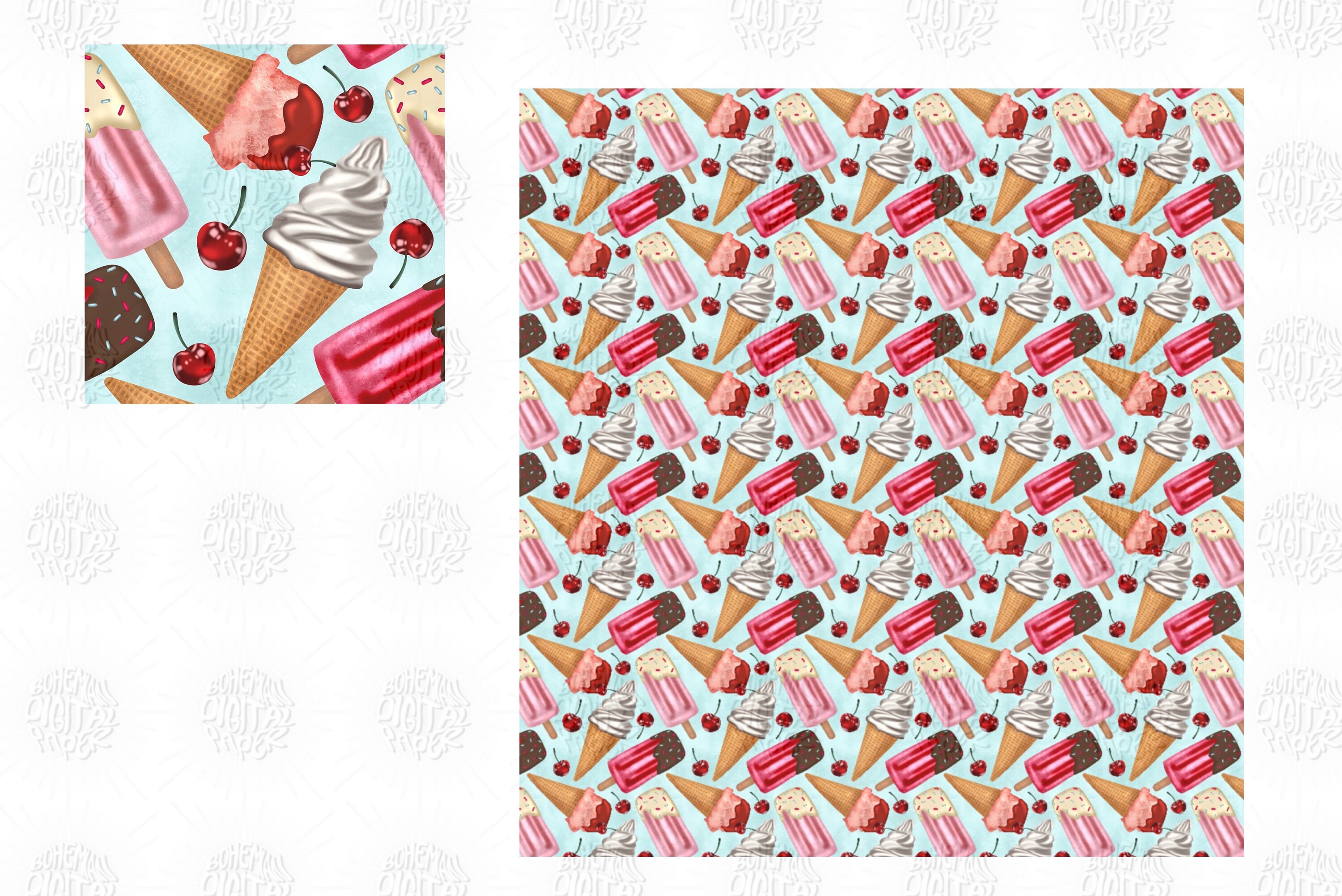 Summer Ice Cream Seamless Digital Pattern, Digital Paper, Summer ...