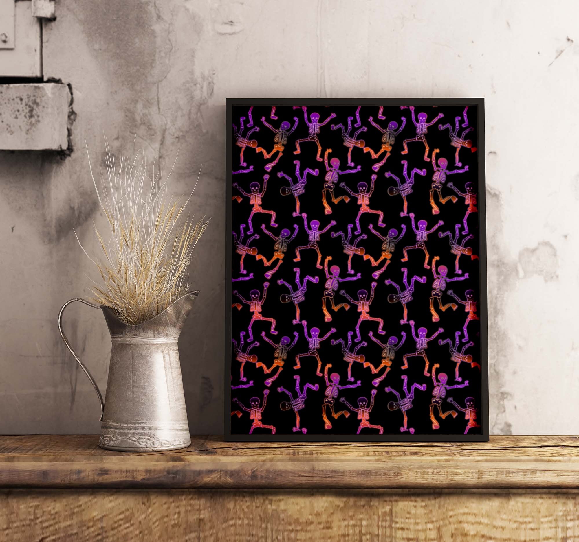 Halloween Dancing Skeleton Seamless Pattern, Spooky Seamless Pattern ...