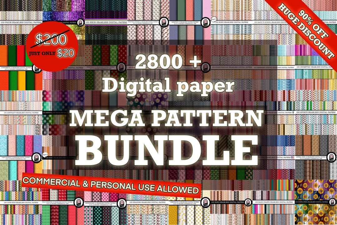 2800+ MEGA PATTERN BUNDLE, Seamless Digital Papers, Seamless Pattern ...