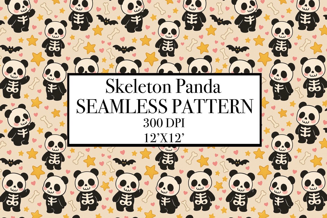 Cute Skeleton Panda Halloween Seamless Pattern, Cute Skeleton Panda ...