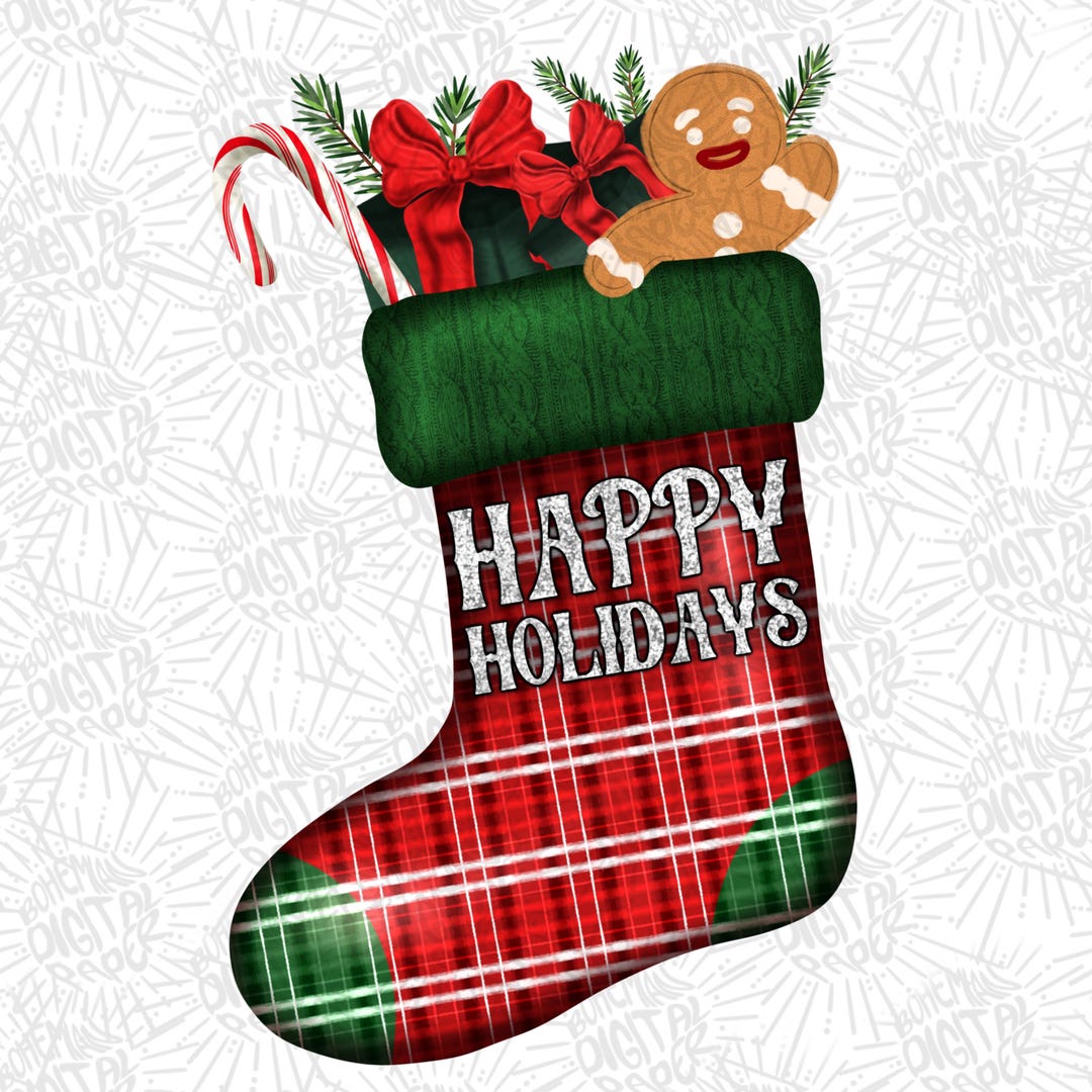 Christmas Happy Holidays Stocking PNG, Christmas Happy Holidays PNG ...