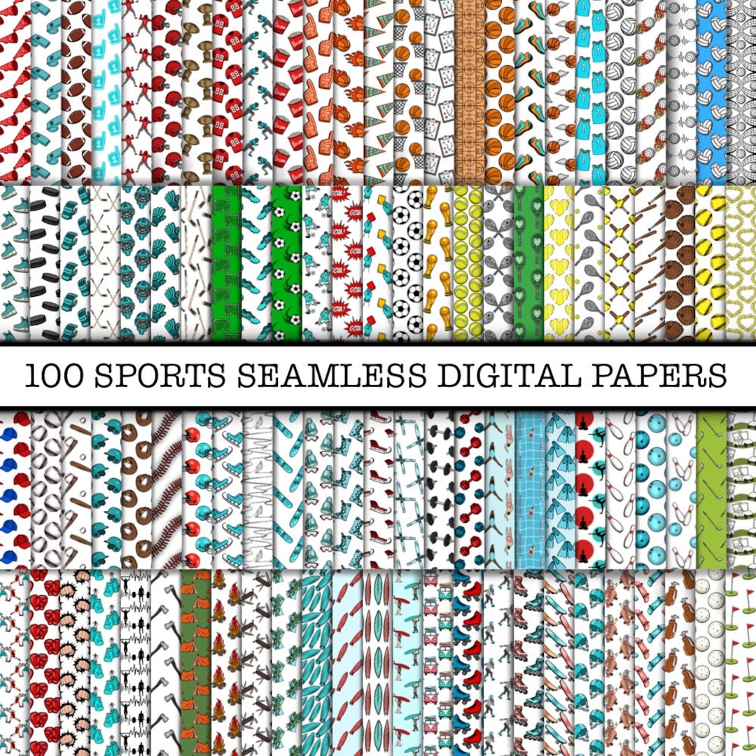 100 Sports Seamless Digital Papers: Sports Patterns, Backgrounds ...